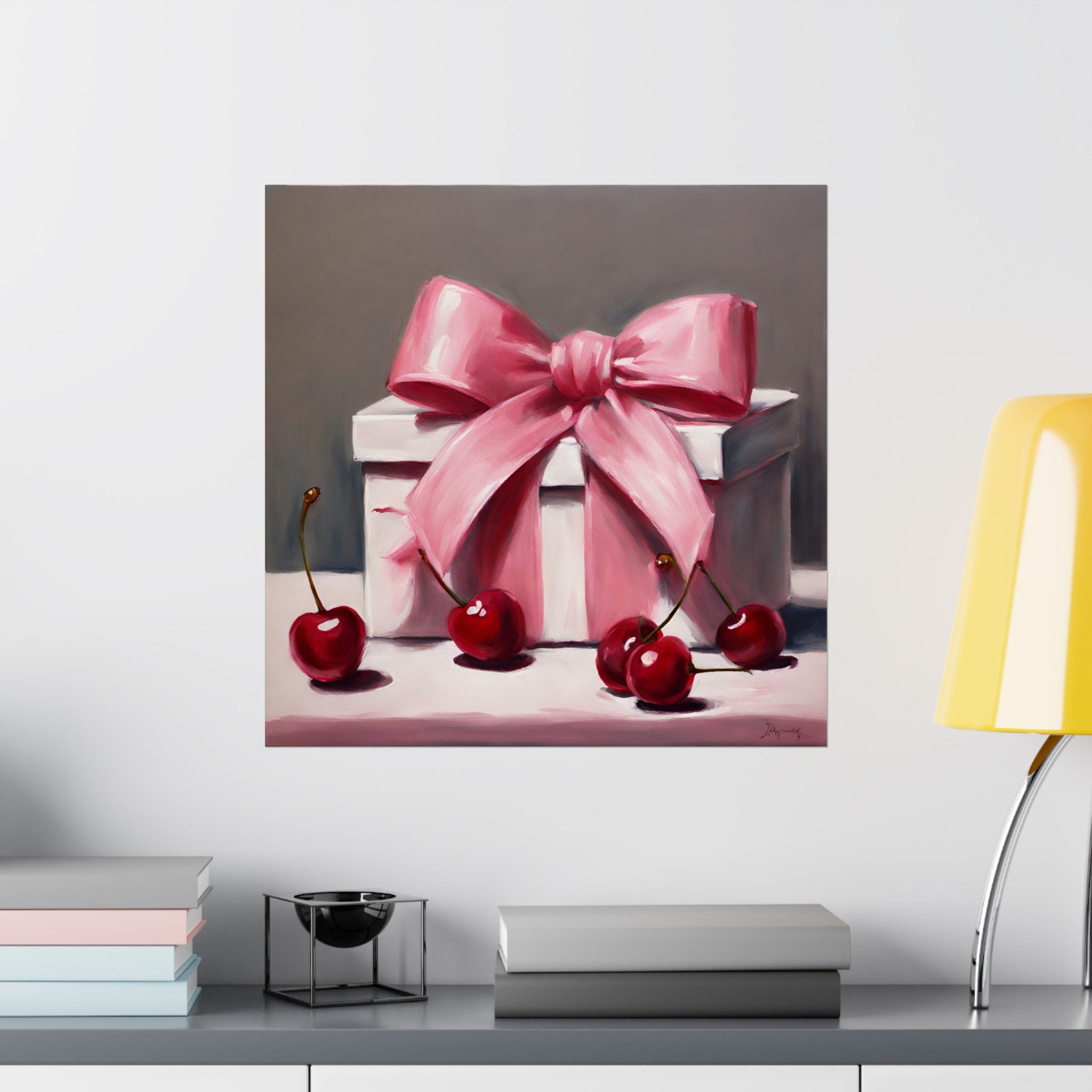 Bow Cherry Wall Art Print Coquette Pink Bow Printable Feminine Poster ...
