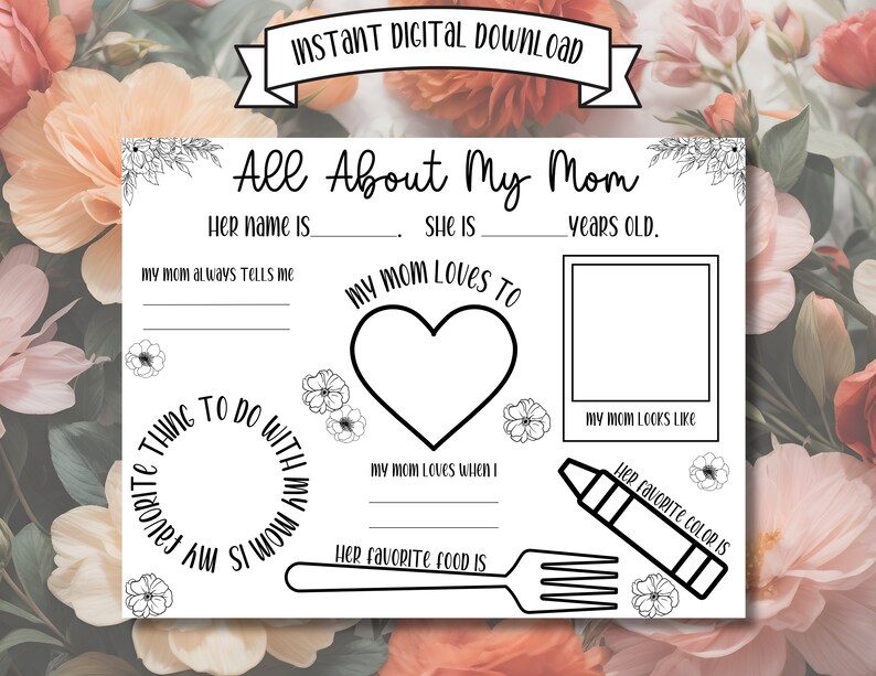 Mother's Day Printable All About My Mom Craft Mothers Day Activity ...