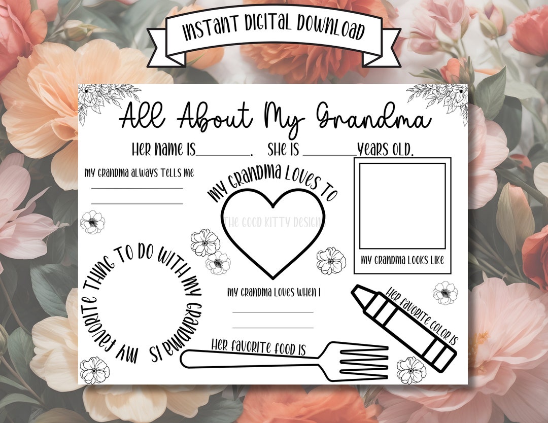 Mother's Day Printable All About My Grandma Craft Mothers Day Activity ...