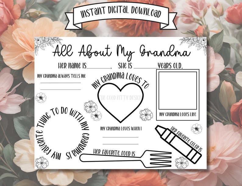 Mother's Day Printable All About My Grandma Craft Mothers Day Activity ...