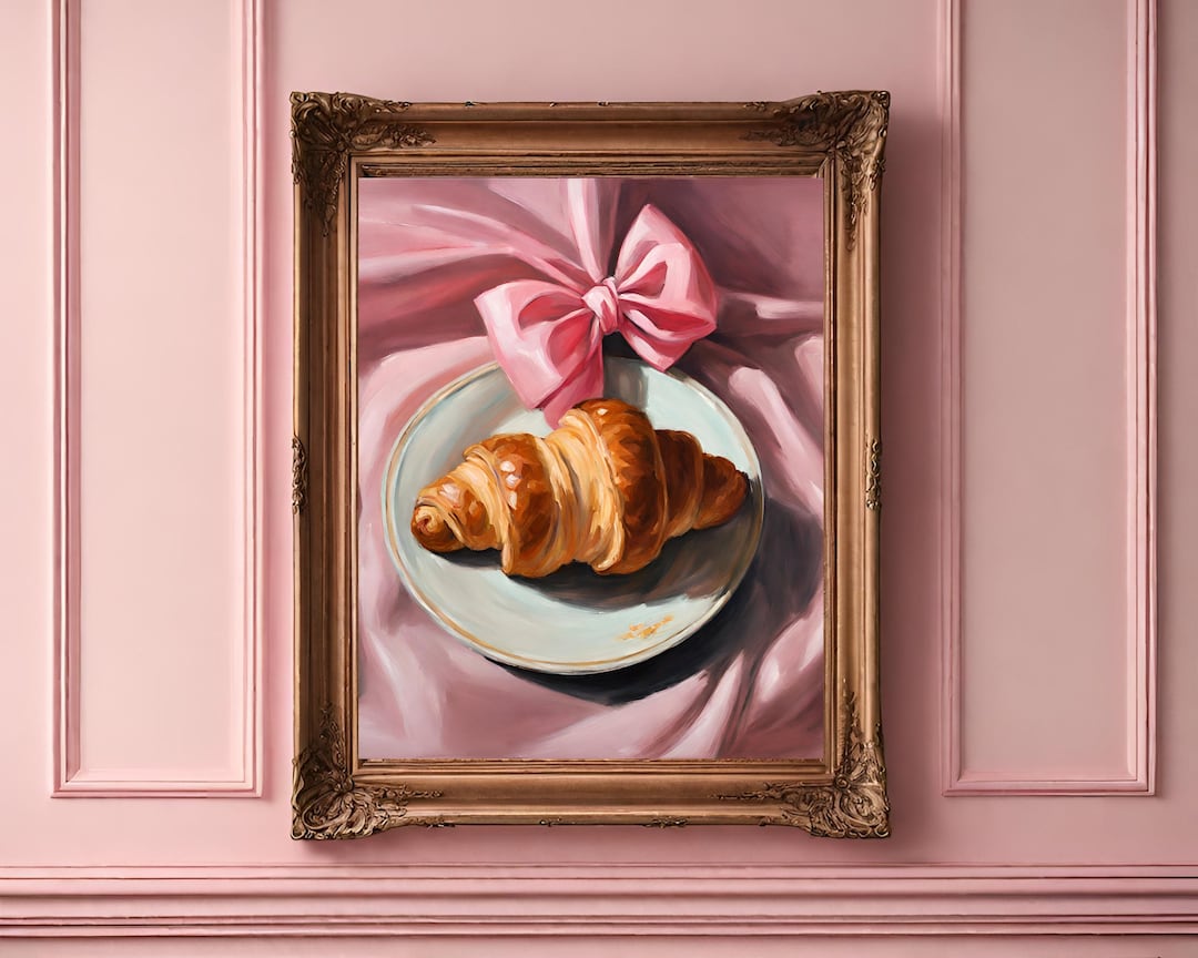 Croissant With Bow Pink Coquette Wall Art Preppy Soft Girl Pink Bow ...