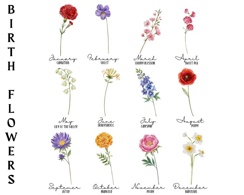 Birth Flower Bouquet Digital Download, Birth Month Custom Flower Bunch ...