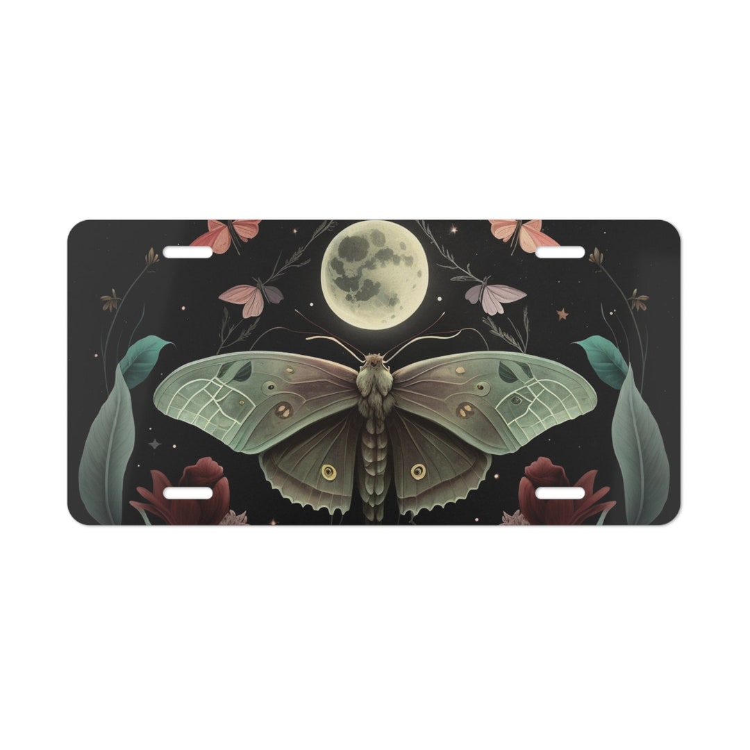 Cottagecore Lunar Moth Vanity Plate, Celectial Witchy License Plate ...