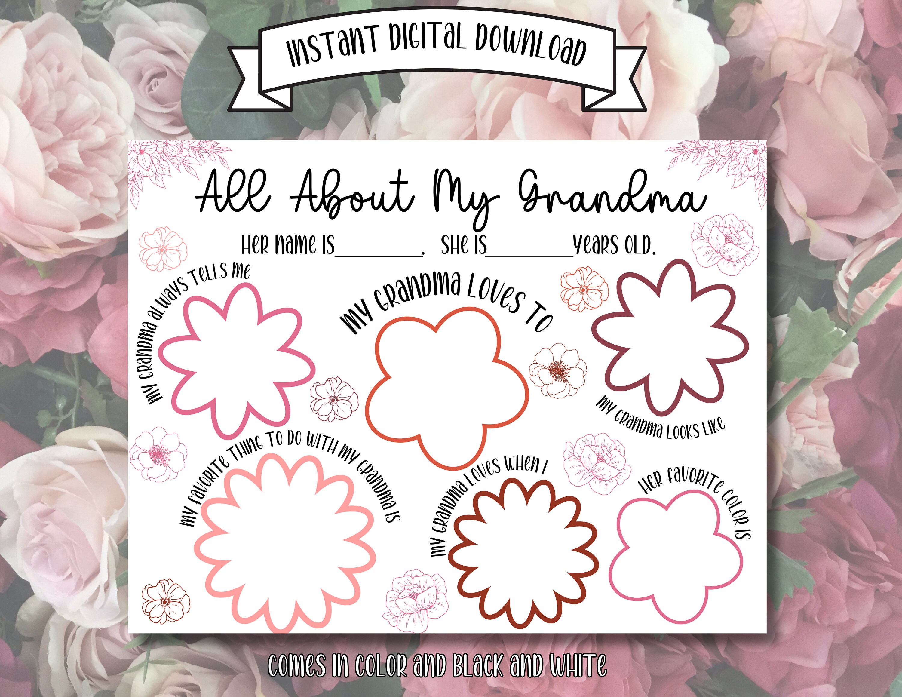Mother's Day Printable All About My Grandma Craft Mothers Day Activity ...