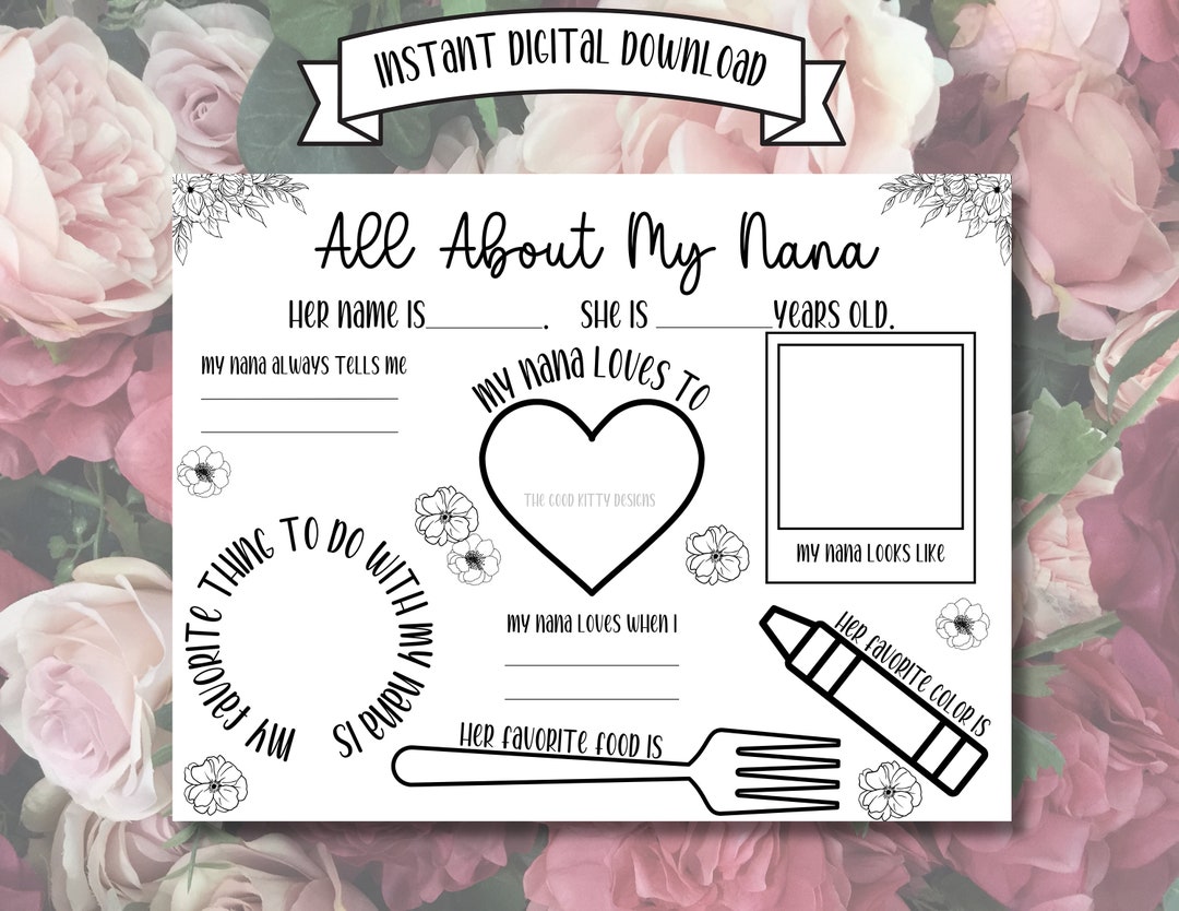 Mother's Day Printable All About My Nana Grandma Craft Mothers Day ...