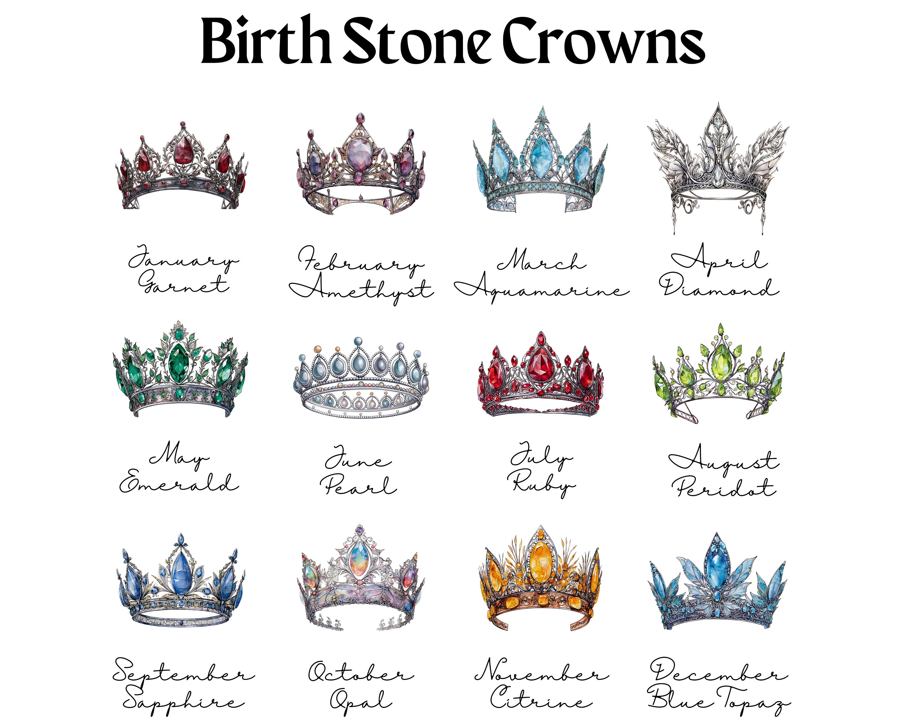Birth Stone Tiara Digital Download, Birth Month Custom Gift for Grandma ...