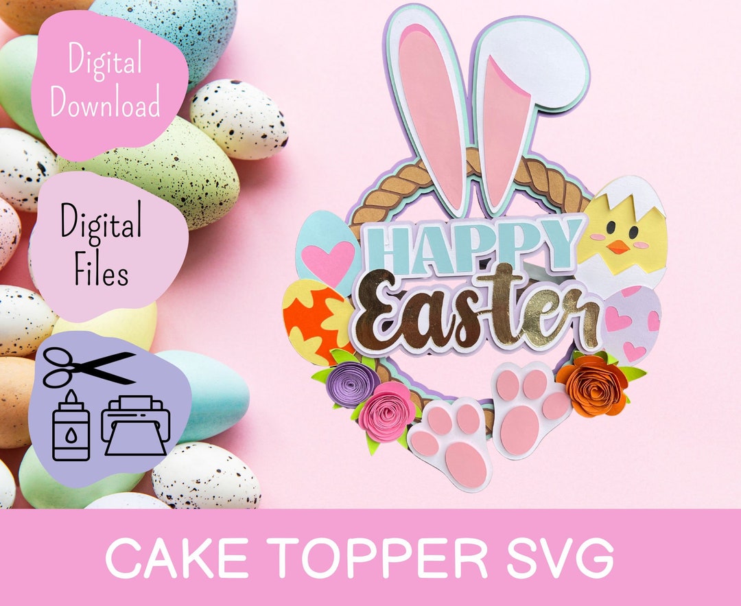 Cut File Hoppy Easter Cake Topper SVG Cutesy Bunny Easter Decoration - Etsy
