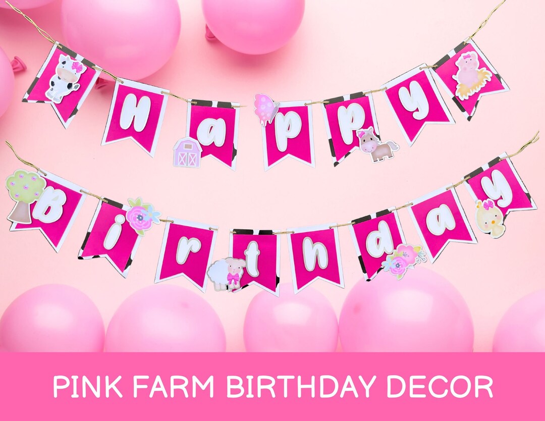 SVG Cut File Pink Farmhouse Banner SVG - Cute Birthday Party Supplies ...