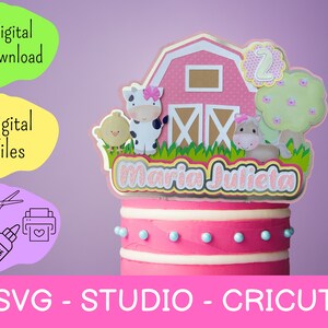 Cut File Pink Farm Cake Topper Svg / Girl Farm Cake Topper / Pink Farm ...