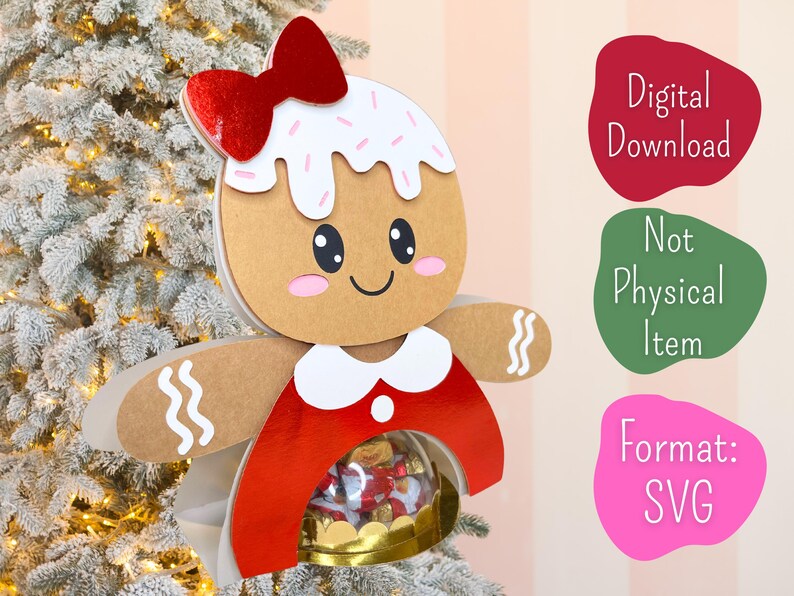 SVG Cut File Gingerbread Girl Candy Holder for 8cm Dome Easy Open ...