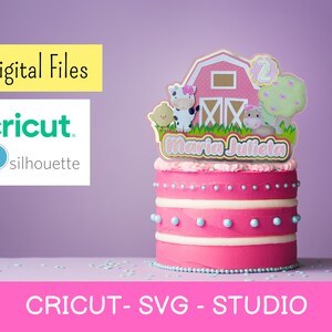 Cut File Pink Farm Cake Topper Svg / Girl Farm Cake Topper / Pink Farm ...