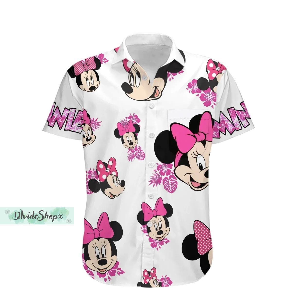 Minnie Mouse Shirt, Minnie Mouse Hawaiian Shirt, Minnie Disney Button ...