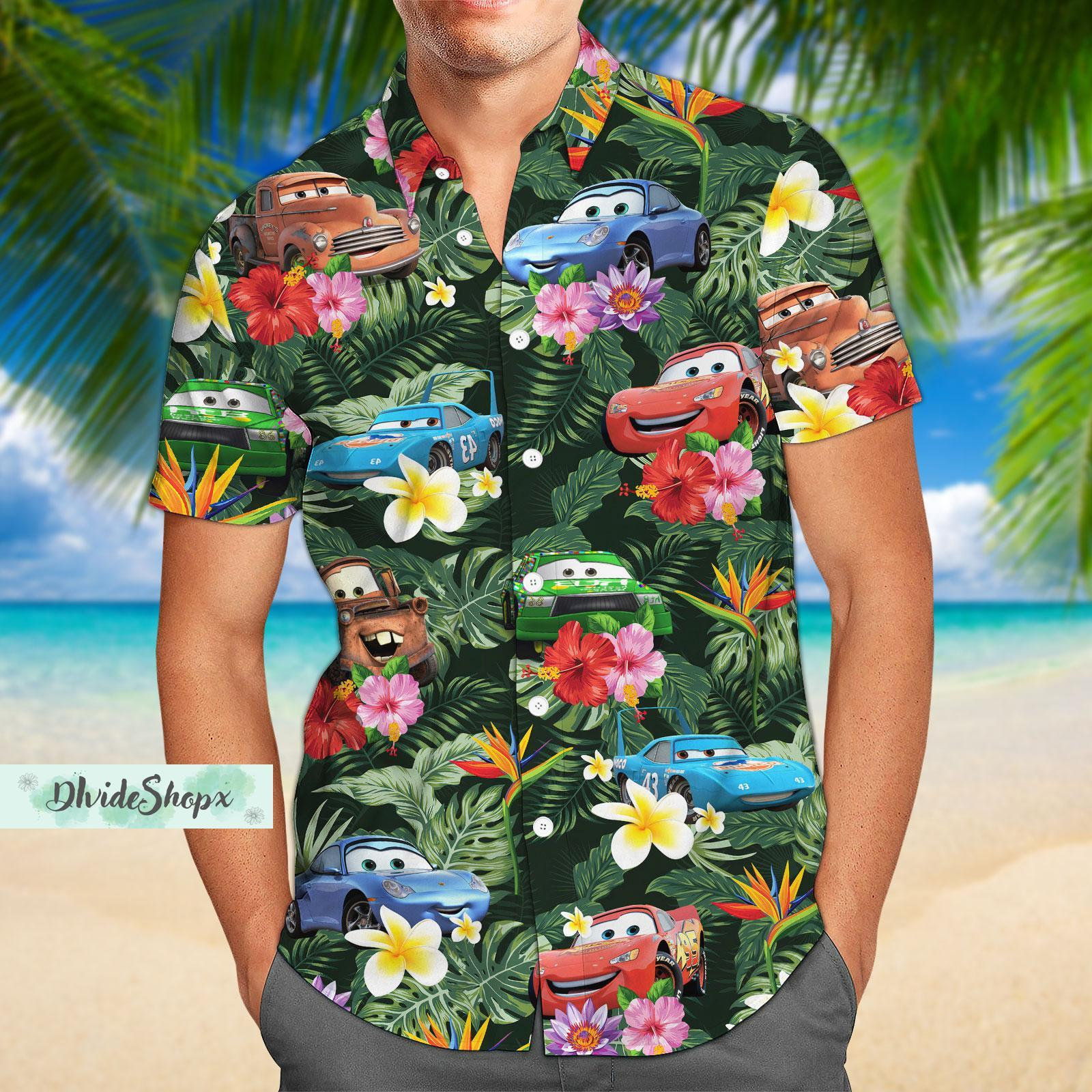 Lightning Mcqueen Shirt, Cars Movie Hawaii Shirt, Disney Cars Button ...