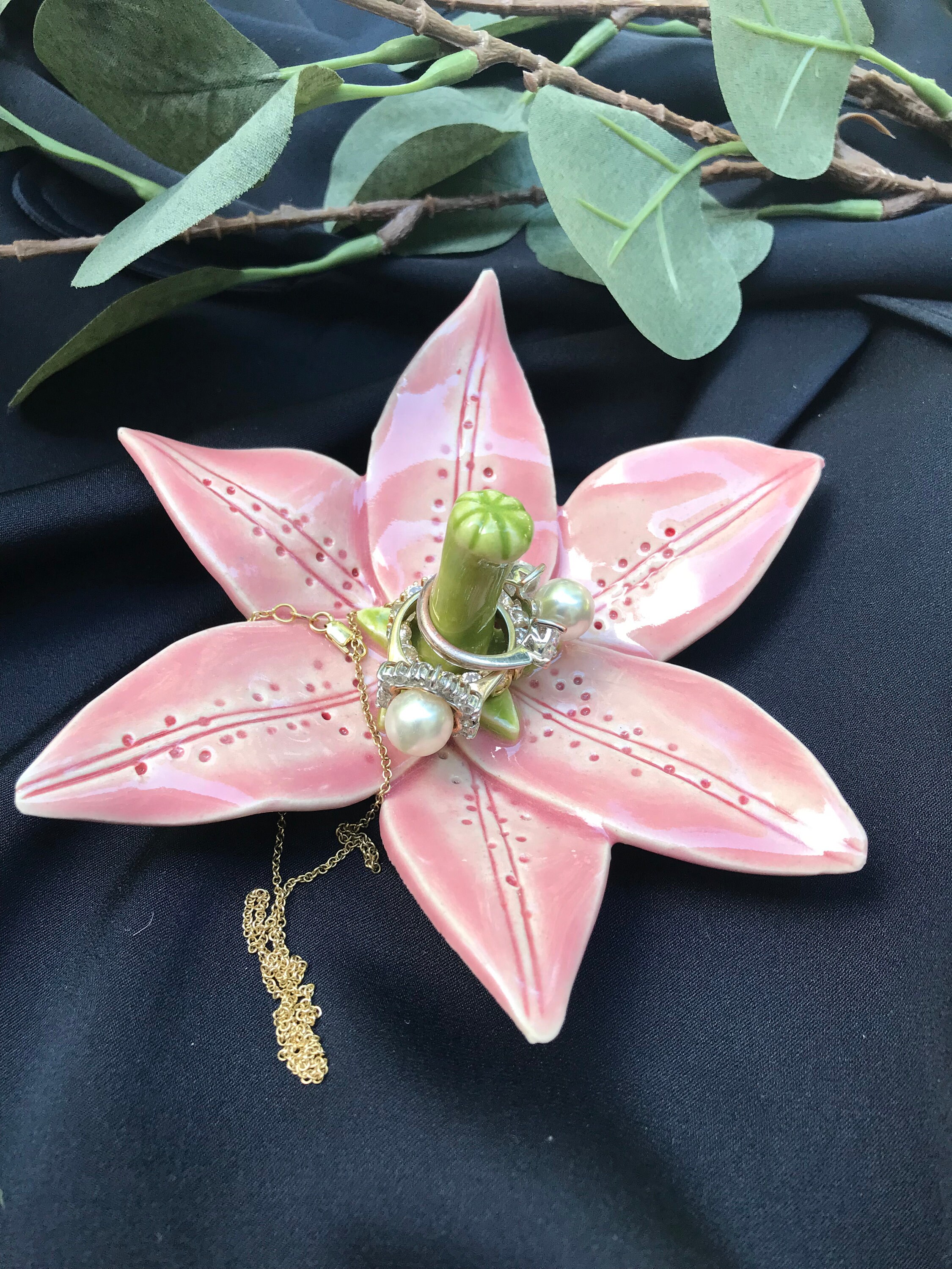 Ring Dish, Lily Ring Holder, Flower Ring Holder, Ceramic Jewelry Dish, Ring Holder, Engagement ...