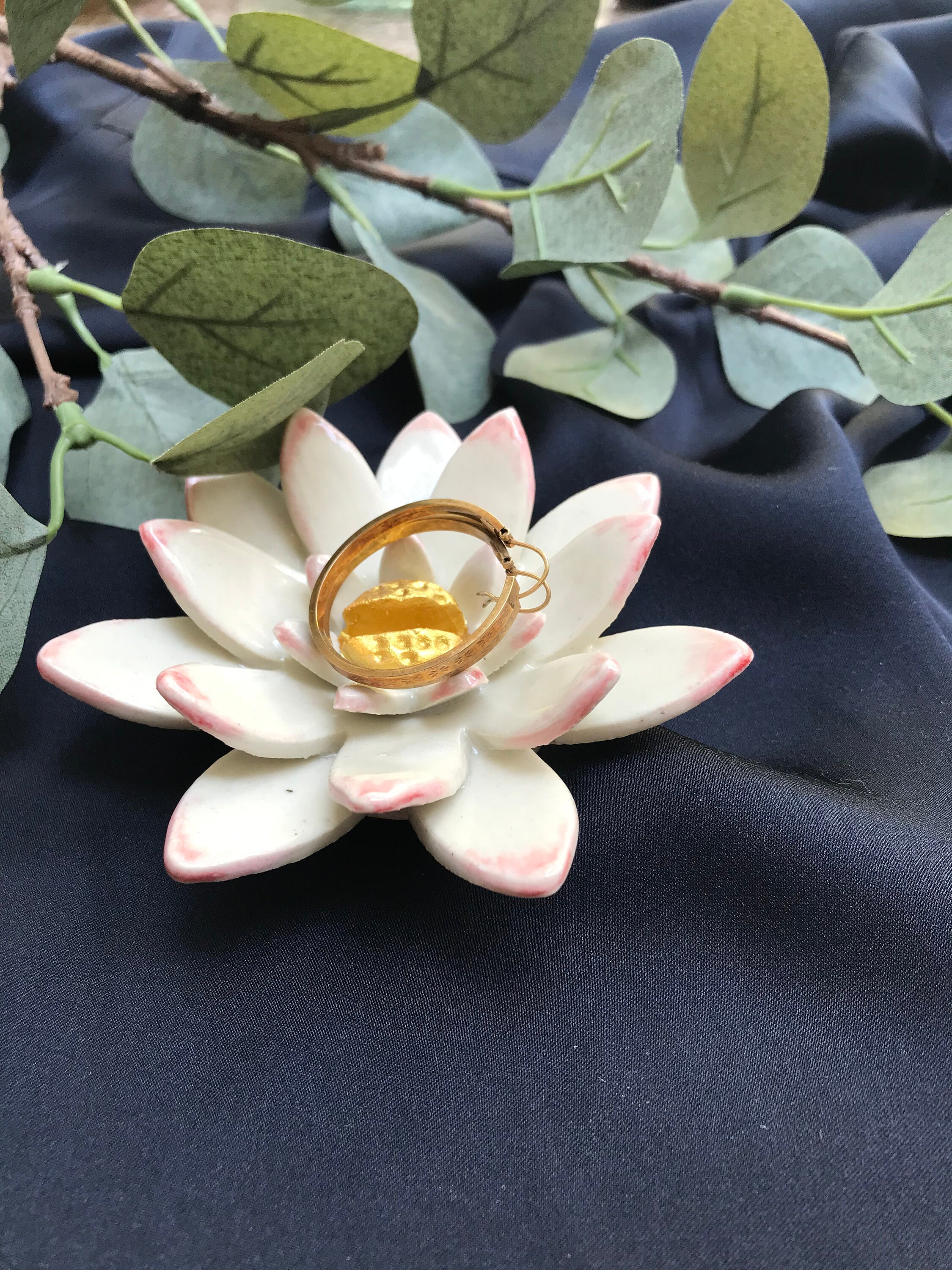 Ring Dish, Lotus Flower Ring Holder, Ceramic Jewelry Dish, Ring Holder, Engagement Ring Holder ...