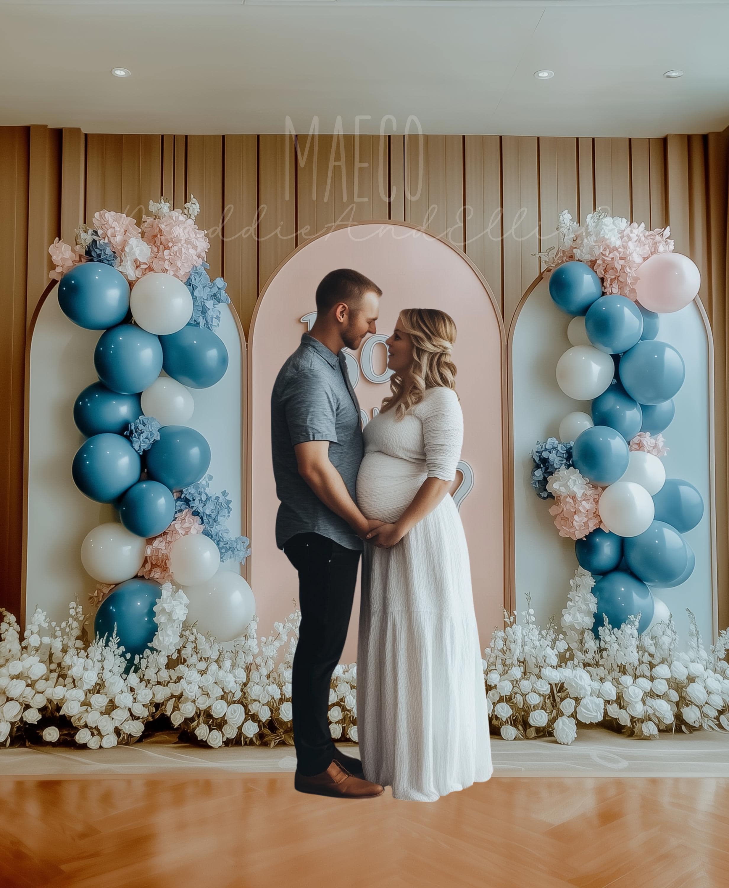 Digital Gender Reveal Balloon Backdrop, Pink and Blue Backdrop, 1st ...