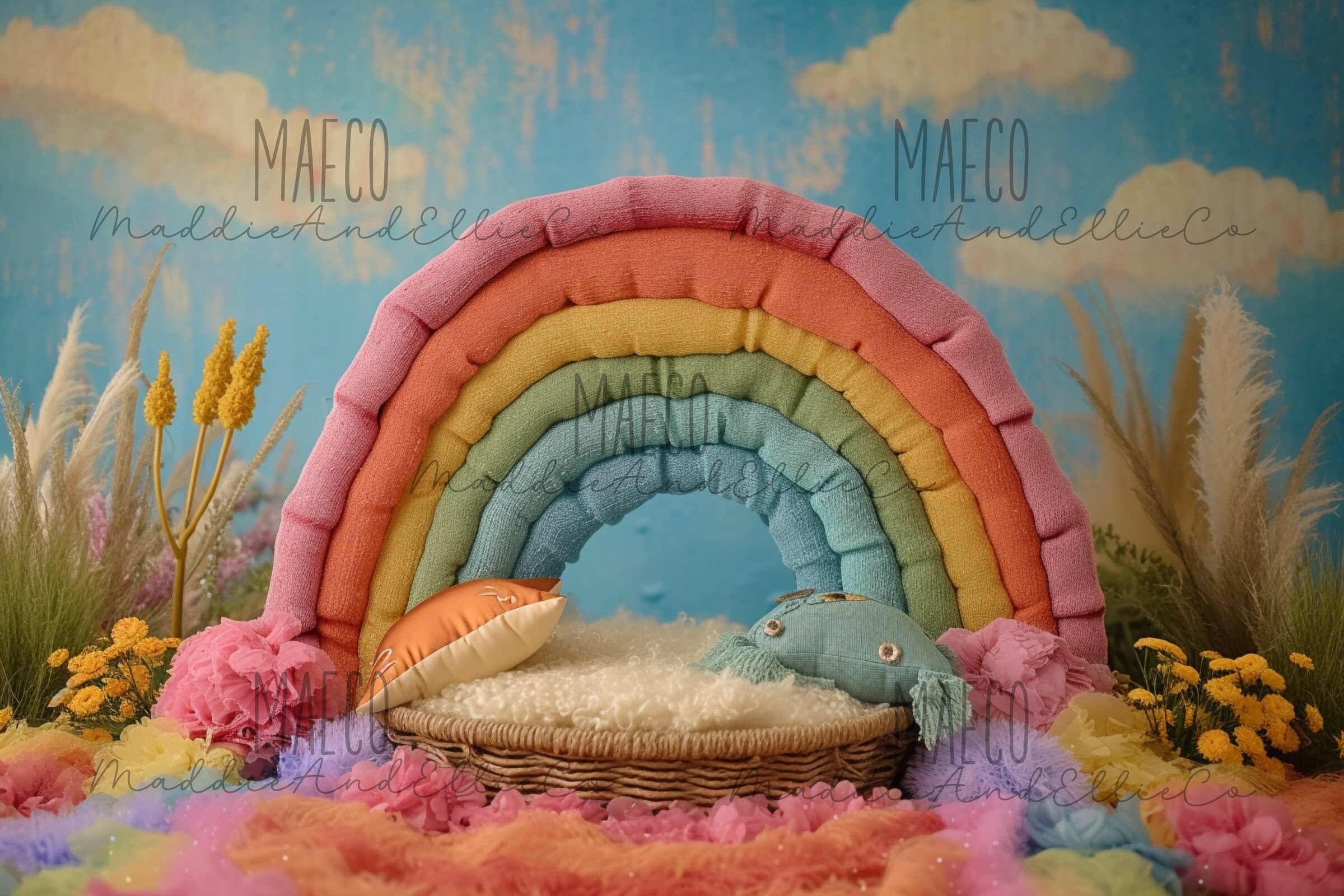 Rainbow Boho Floral Digital Backdrop for Newborn, Rainbow Baby, Digital ...