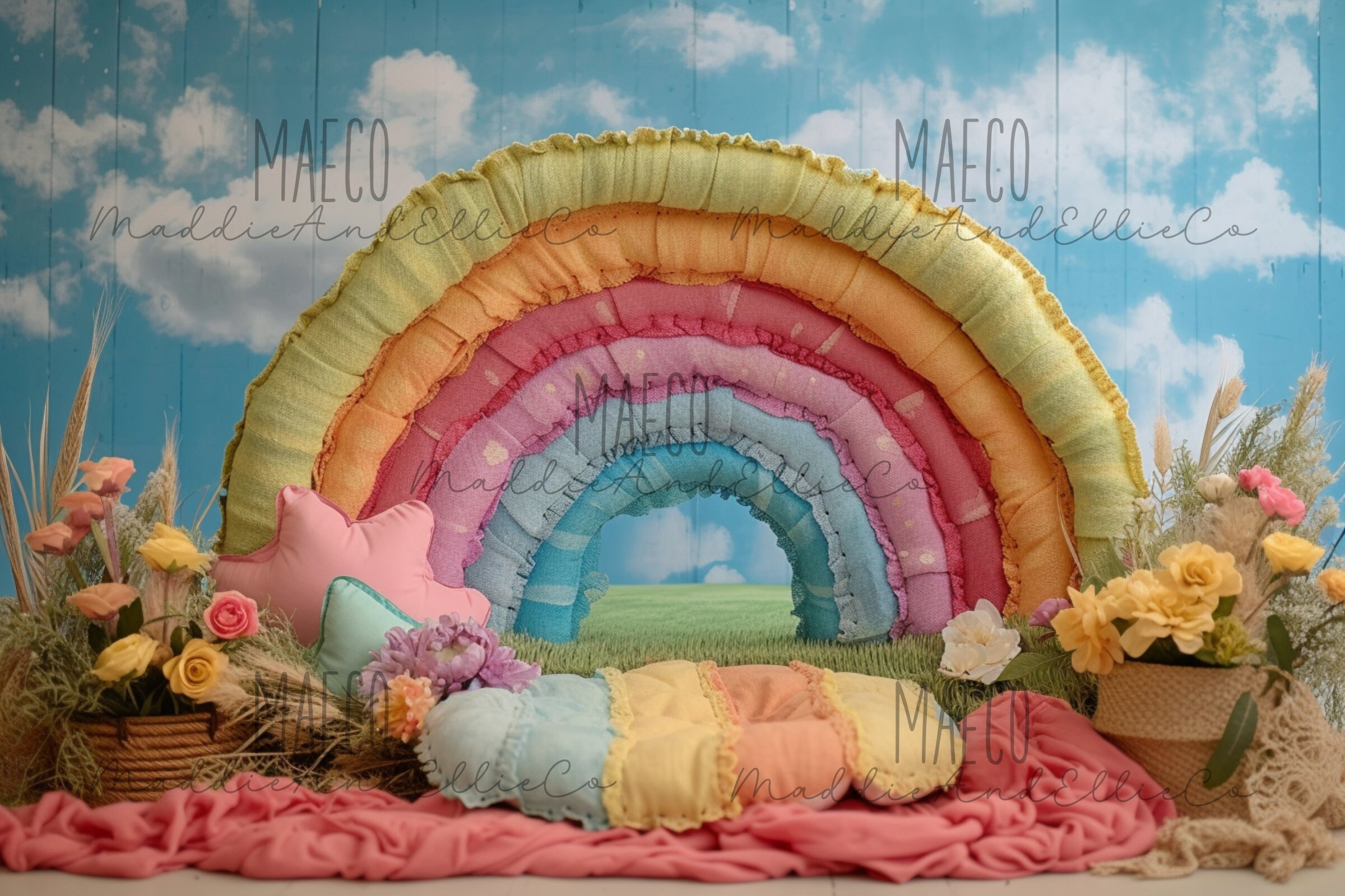 Rainbow Boho Floral Digital Backdrop for Newborn, Rainbow Baby, Digital ...