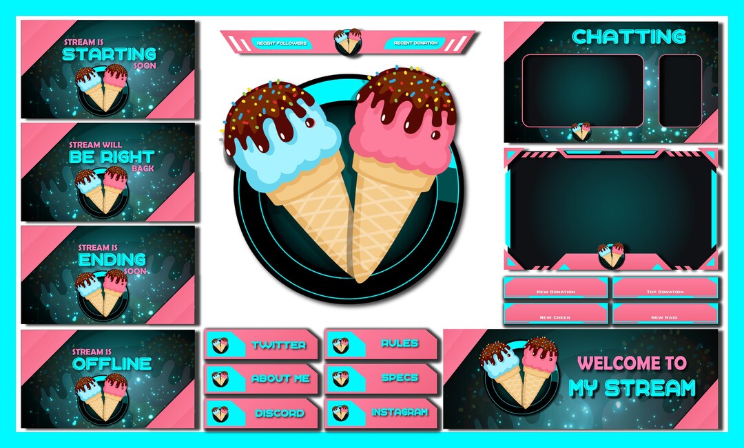 Dark ICE CREAM STREAM Overlay Pack for Kick or Twitch - Etsy
