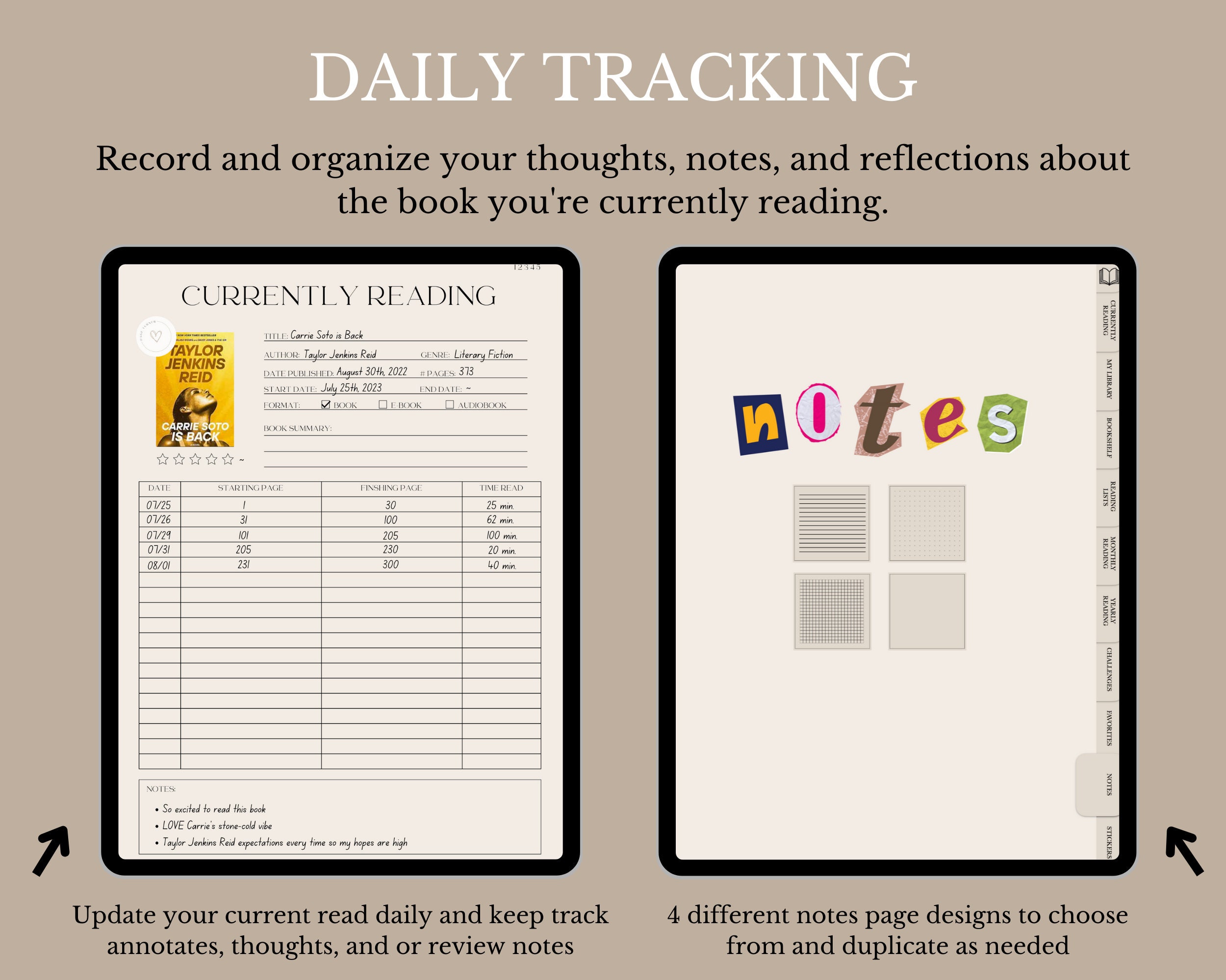 Digital Reading Journal, Book Review & Library Tracker for Goodnotes ...