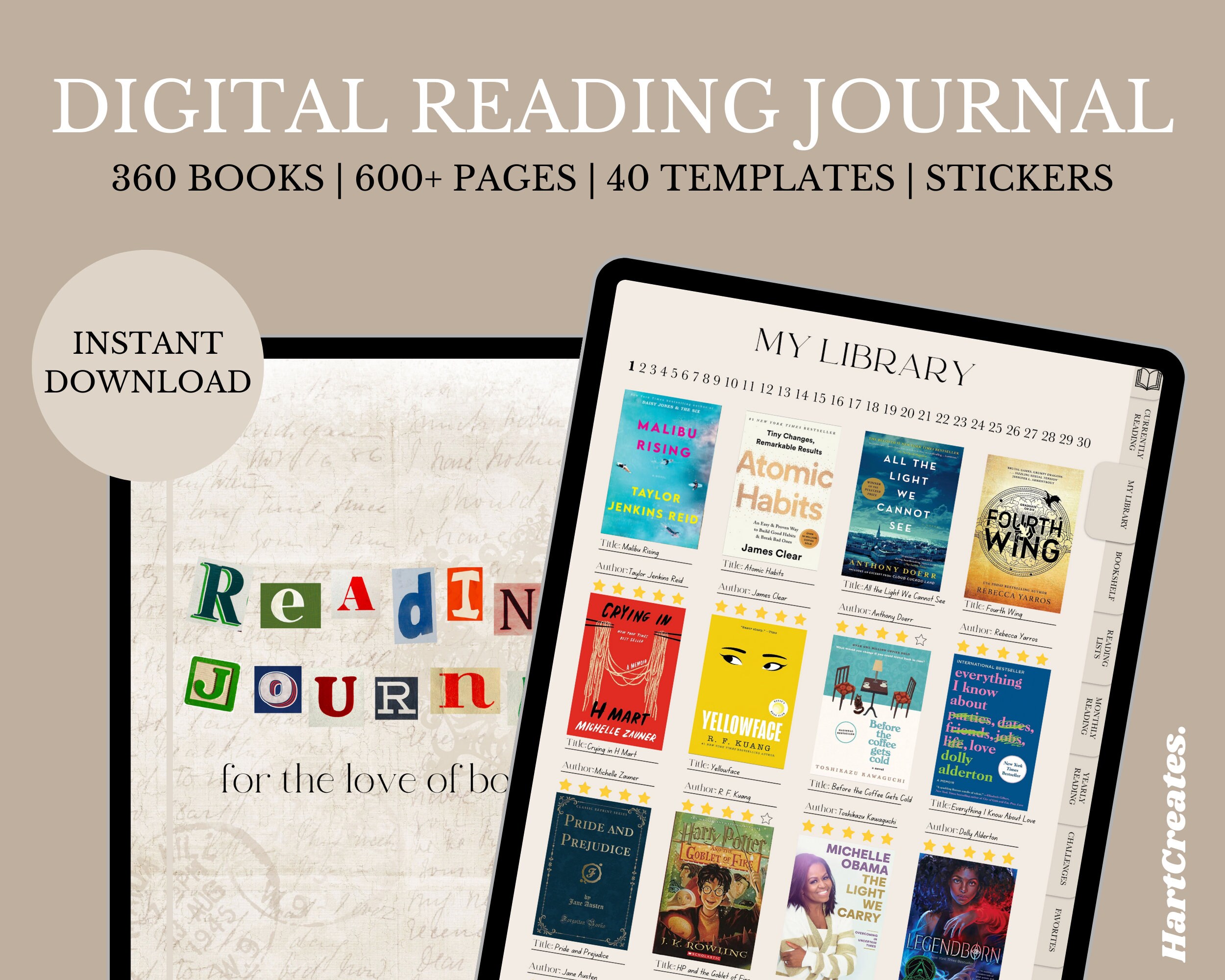 Digital Reading Journal, Book Review & Library Tracker for Goodnotes ...