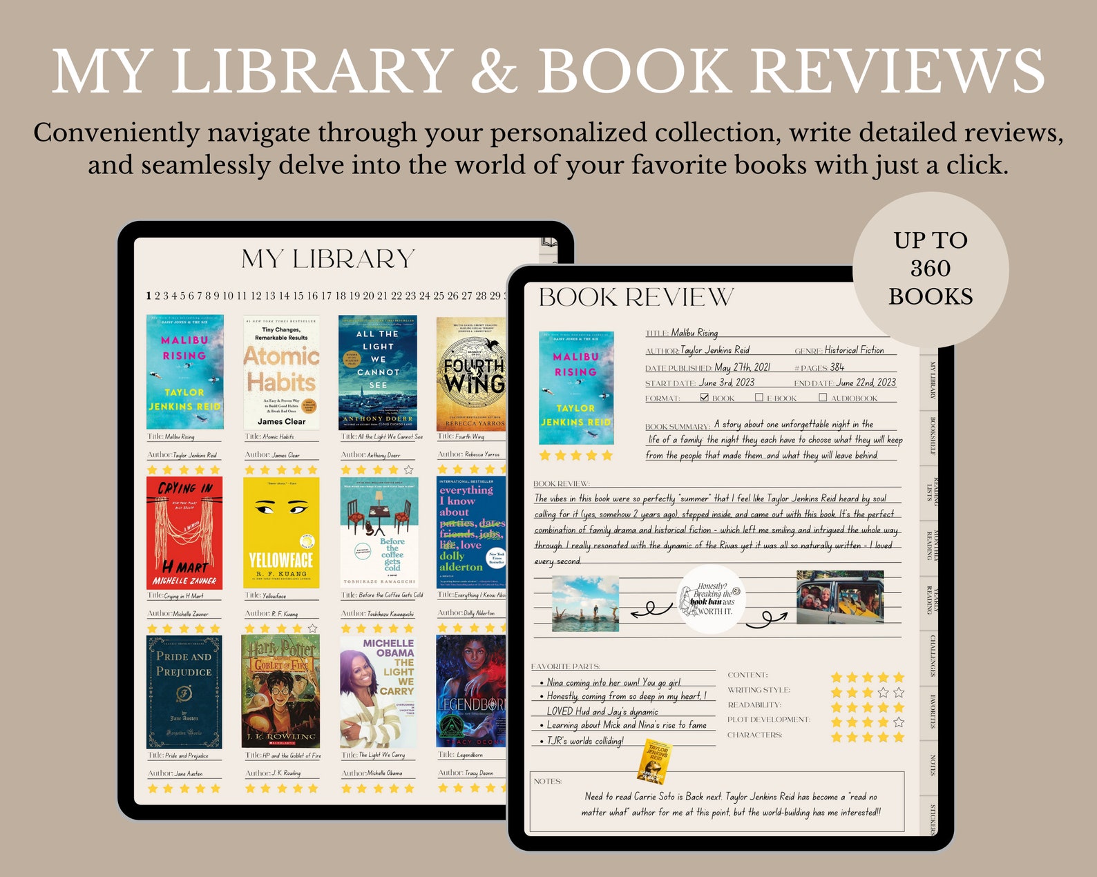 Digital Reading Journal, Book Review & Library Tracker for Goodnotes ...