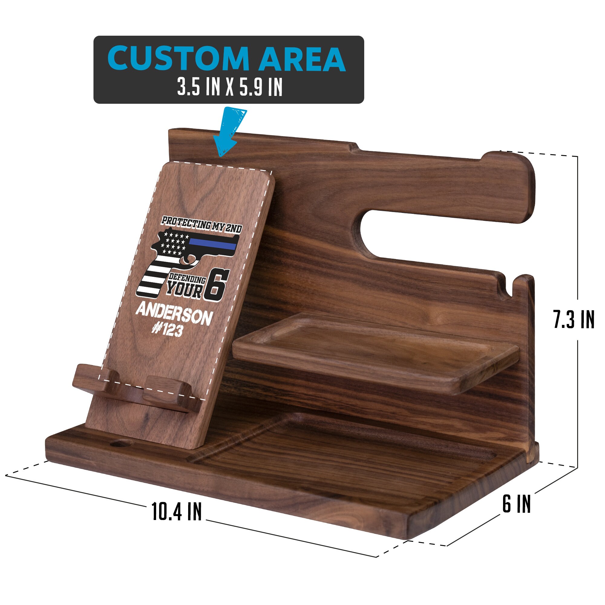 Personalized Desk Nightstand Organizer for Policeman Walnut - Etsy