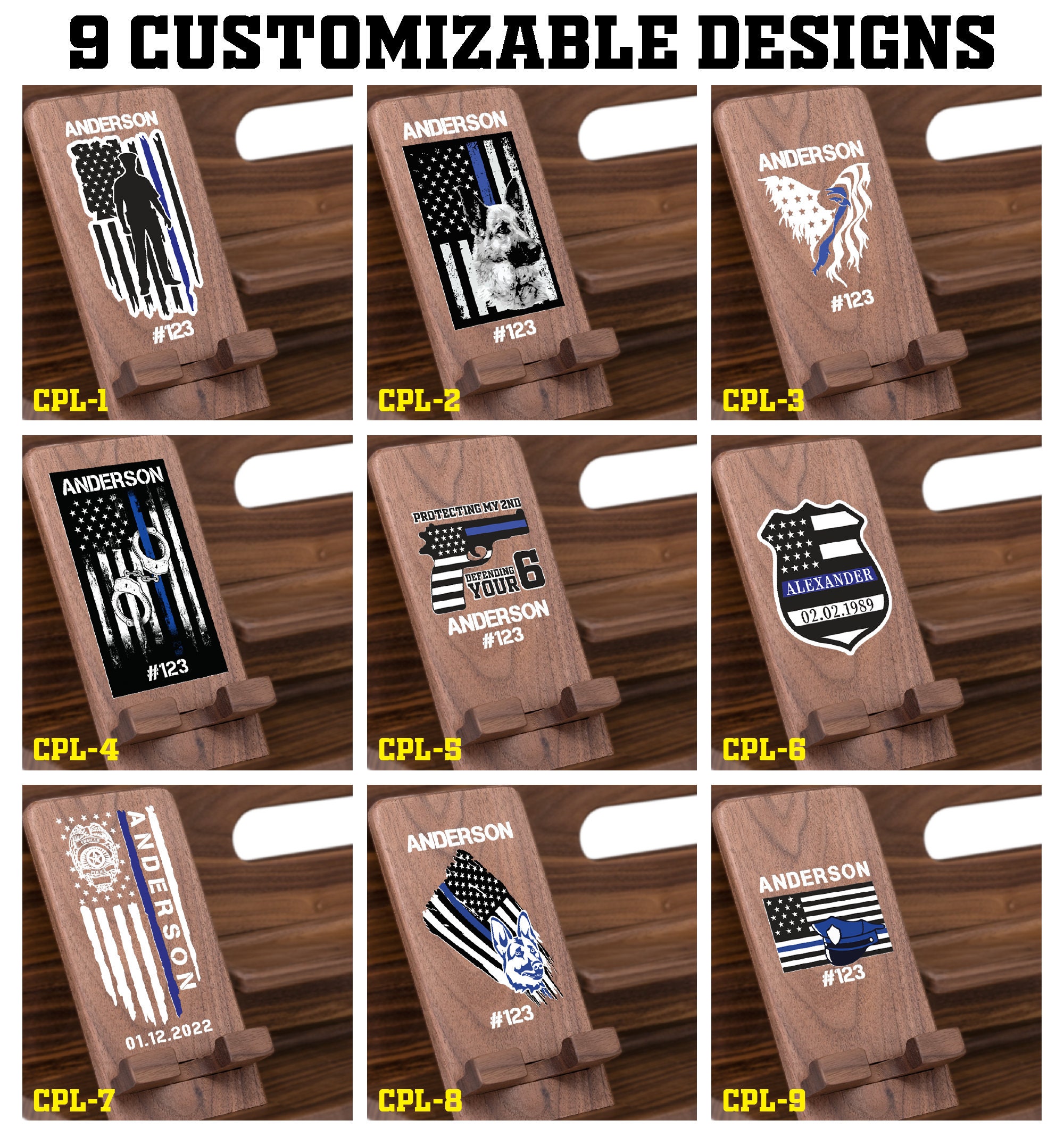 Personalized Desk Nightstand Organizer for Policeman Walnut - Etsy