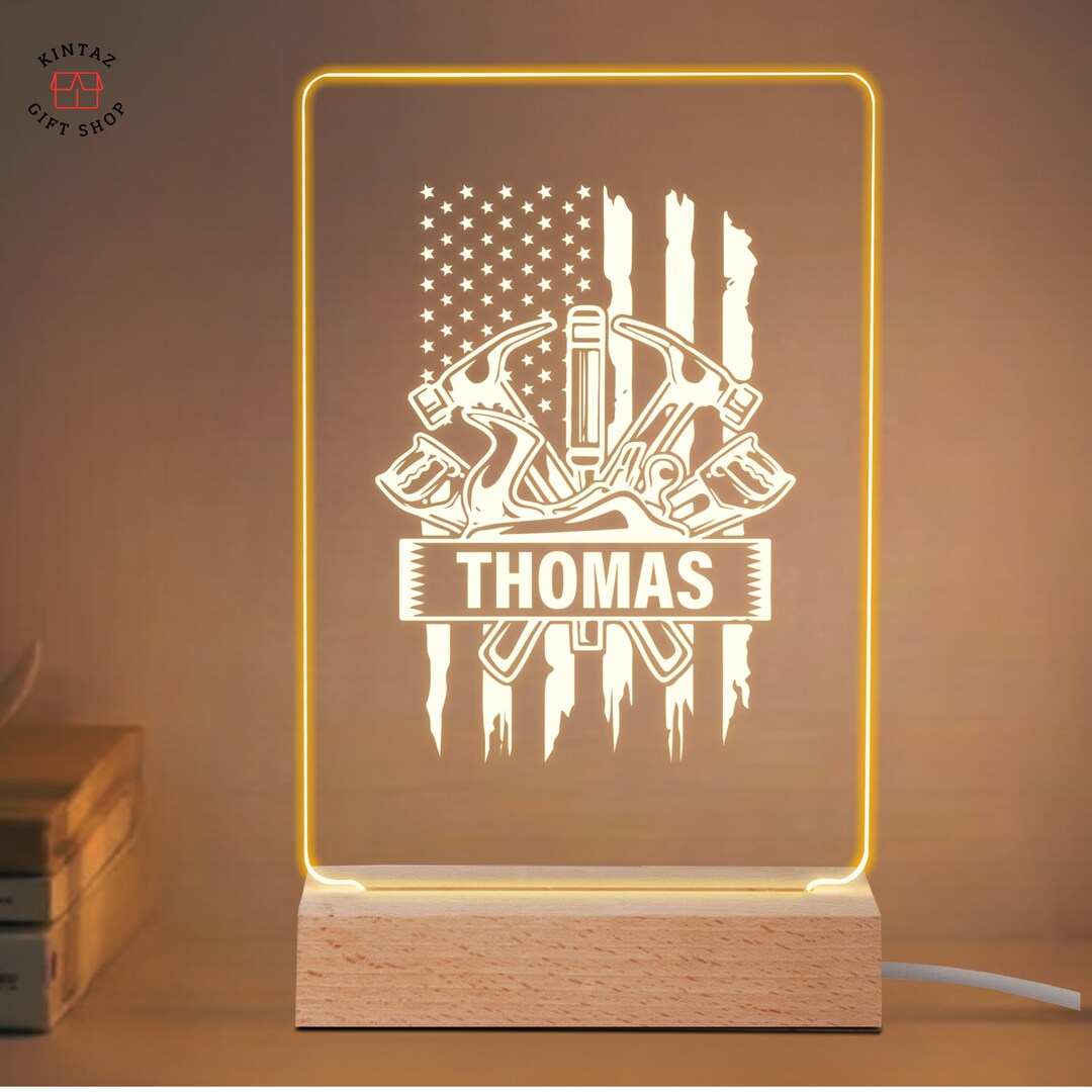 Carpenter Led Table Lamp, Custom Carpenter Toolbox Night Light, Wood ...