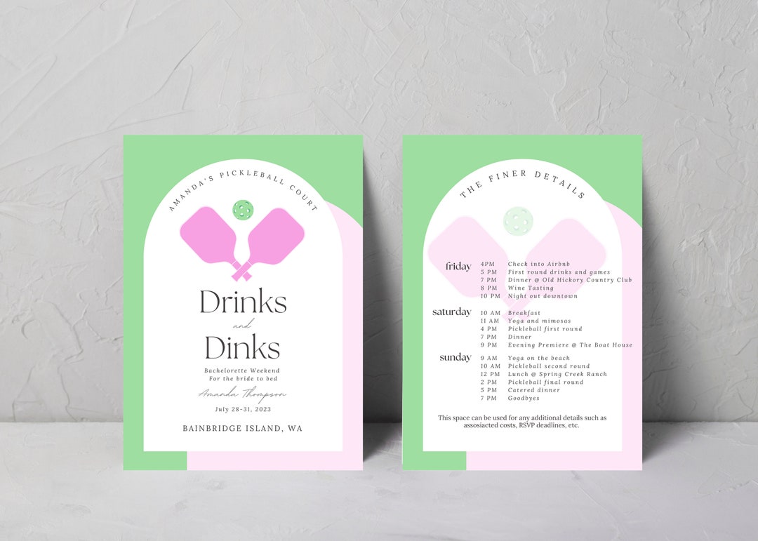 Pickleball Themed Drinks & Dinks Bachelorette Invite - Etsy