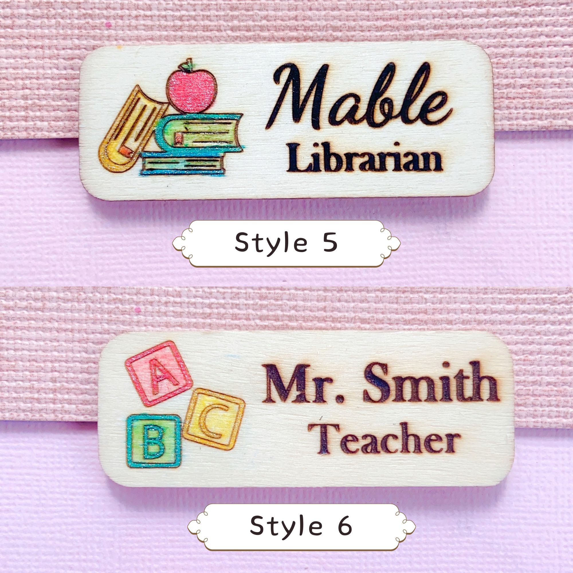 Teacher Personalized Wooden Hand Painted Engraved Name Badge, Custom ...