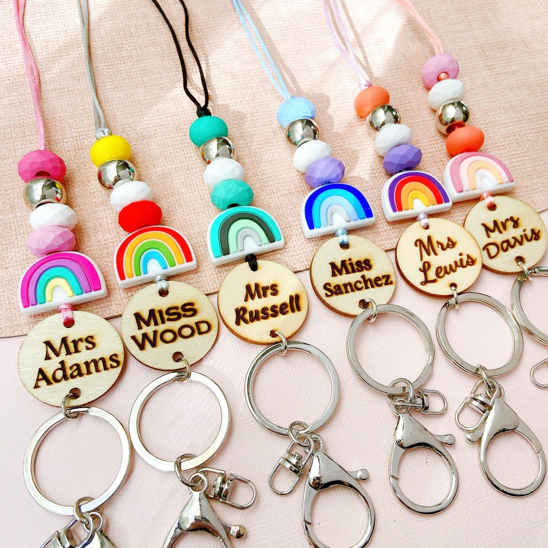 Rainbow Personalized Name Teacher Lanyard, School Teacher Custom Name ...