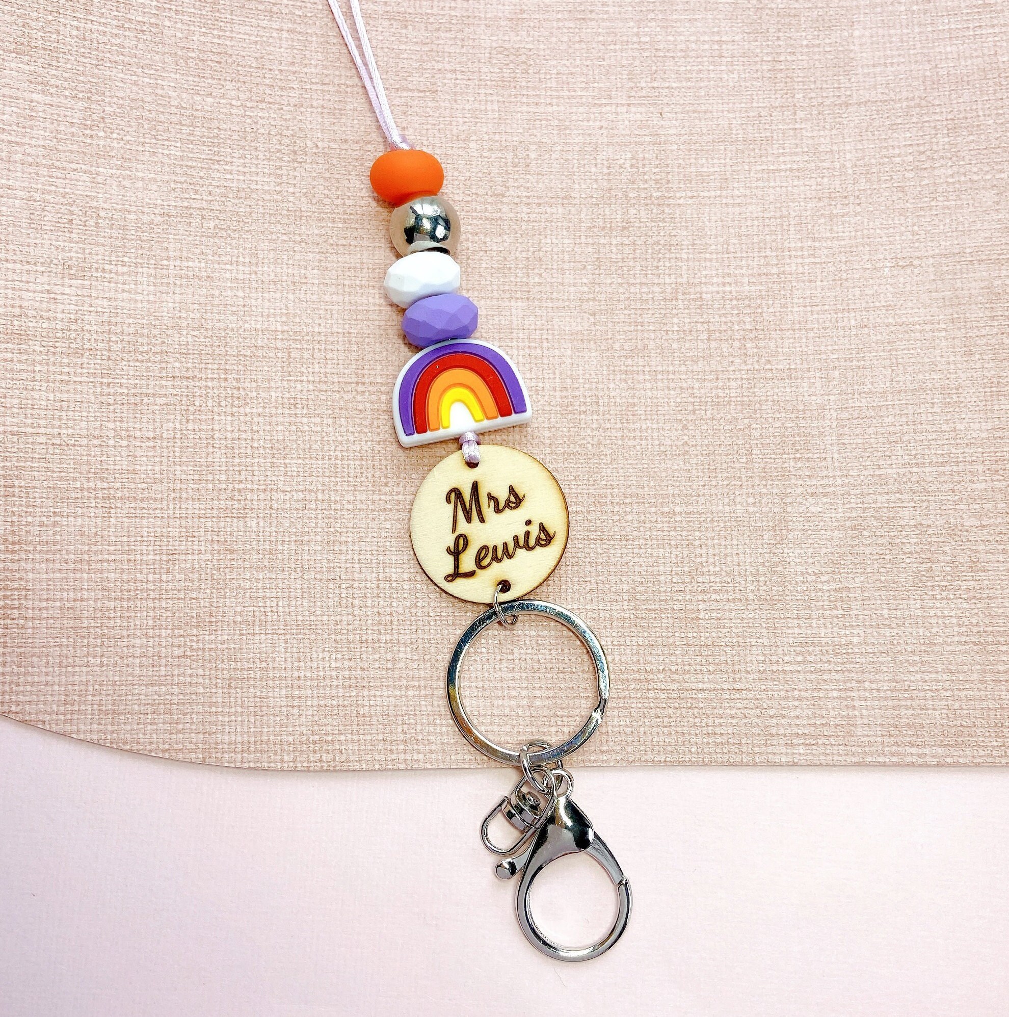 Rainbow Personalized Name Teacher Lanyard, School Teacher Custom Name ...