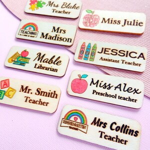 Personalized Wooden Teacher Name Badge: Custom School Staff Tag - Etsy