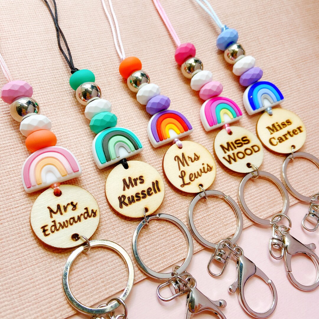 Rainbow Personalized Name Teacher Lanyard, Office ID Lanyard, Key ...
