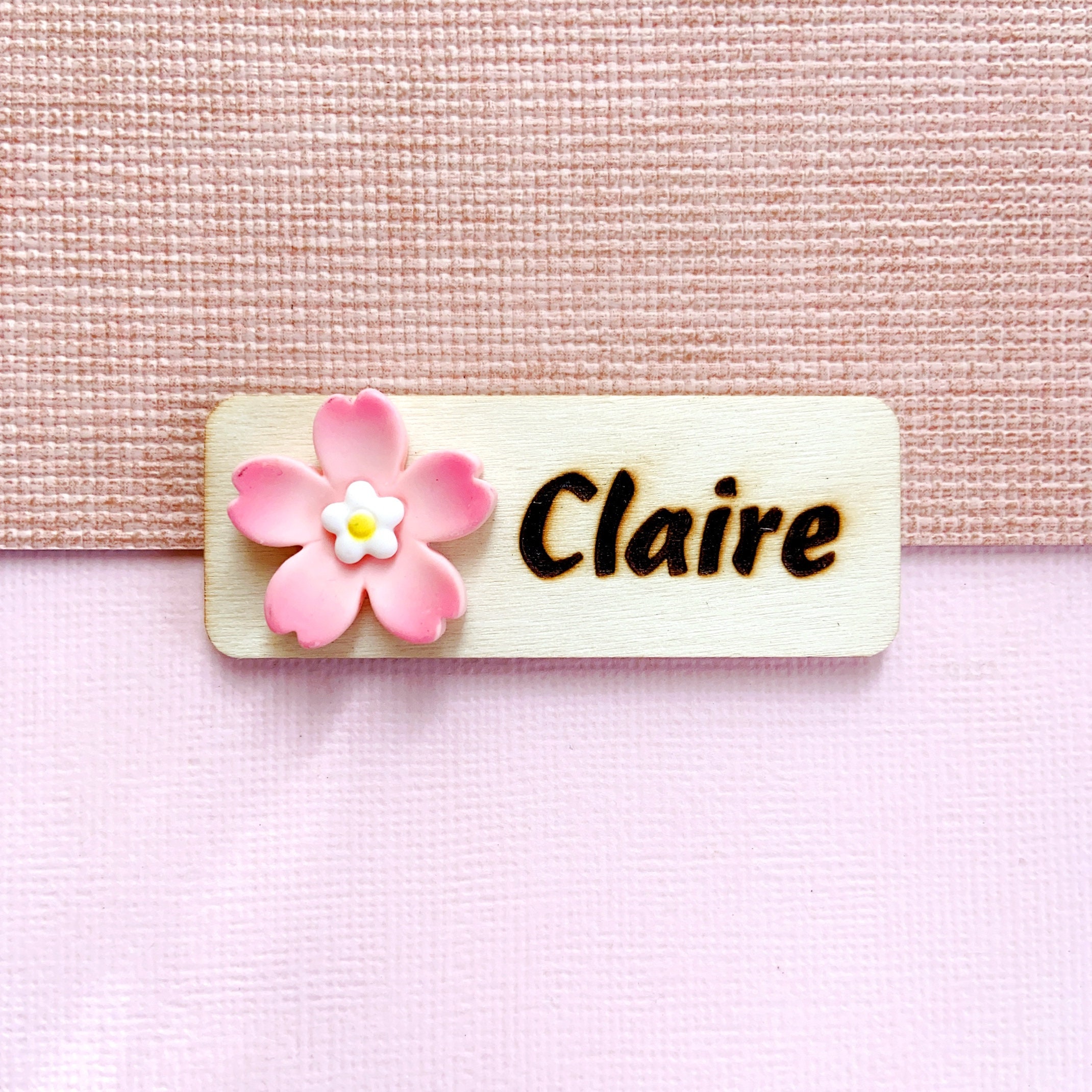 Cherry Blossoms Wooden Name Badge Tag / Personalized 3D Flower Name ...