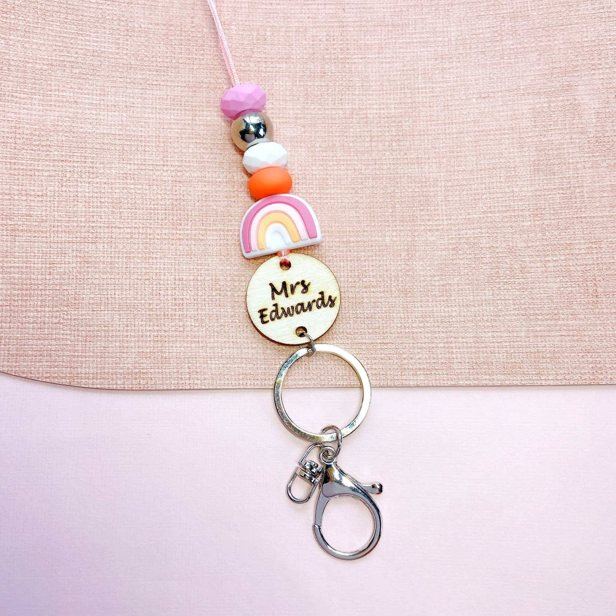 Rainbow Personalized Name Teacher Lanyard, School Teacher Custom Name ...