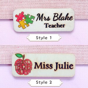 Personalized Wooden Teacher Name Badge: Custom School Staff Tag - Etsy