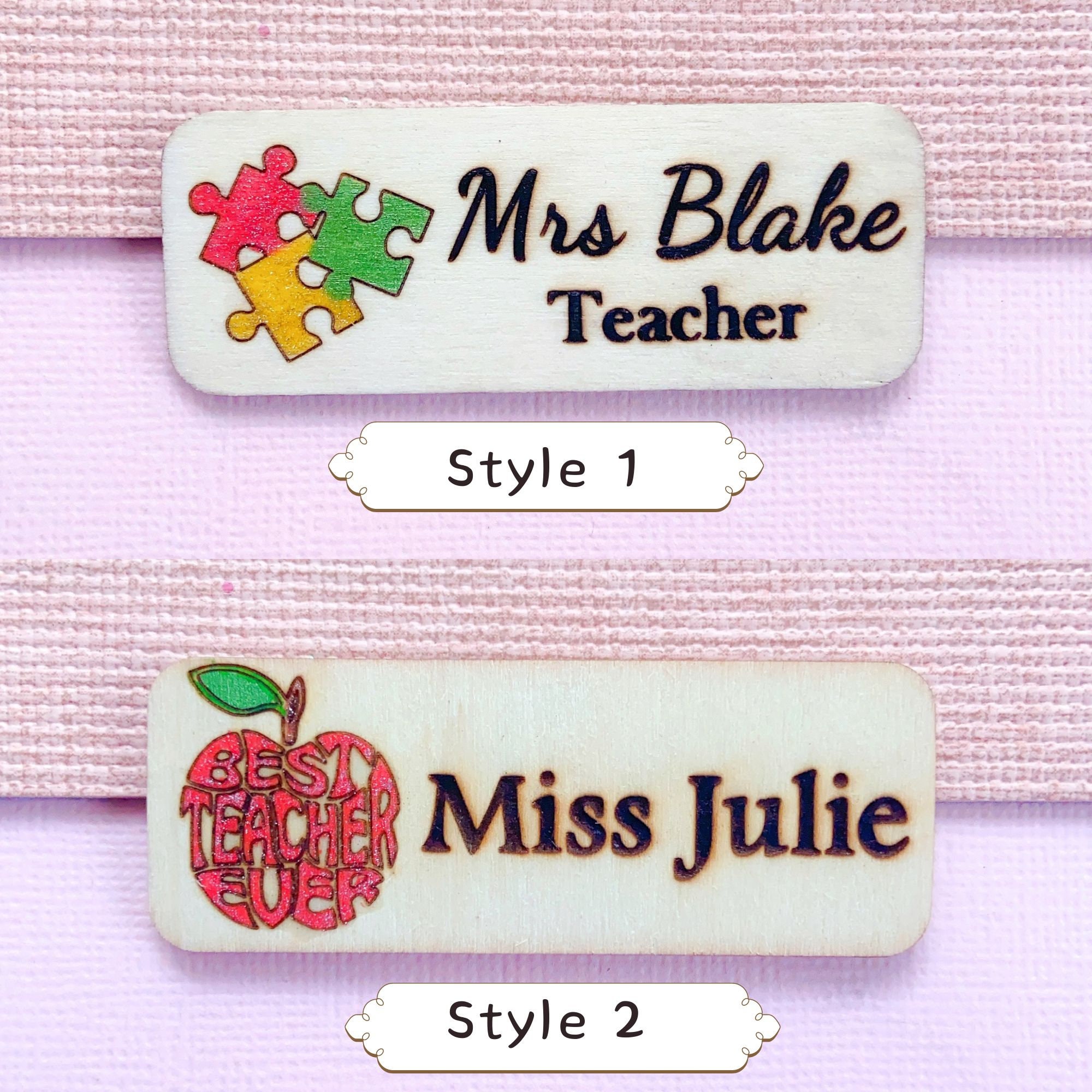 Teacher Personalized Wooden Hand Painted Engraved Name Badge, Custom ...