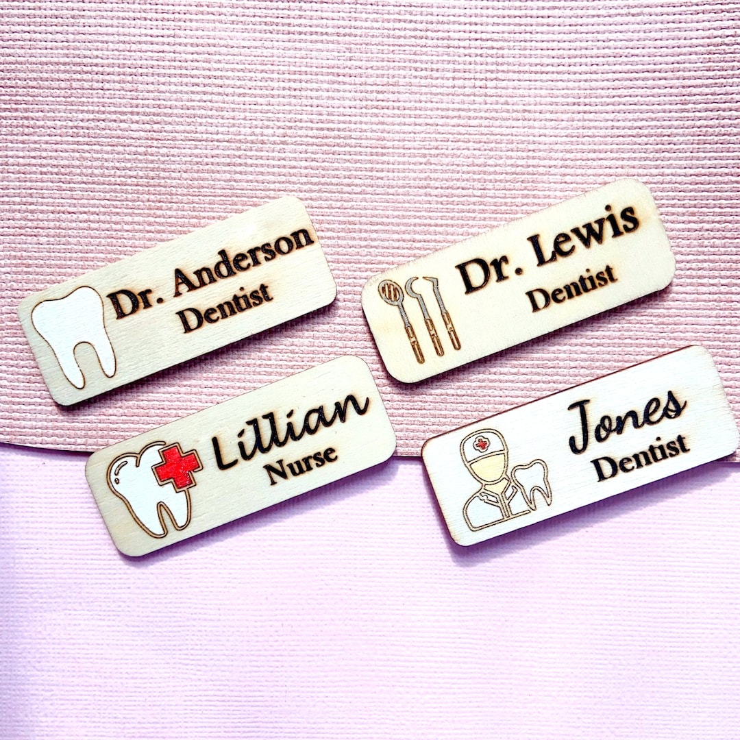 Dental Theme Personalized Hand Painted Wooden Name Badge, Dentist and ...