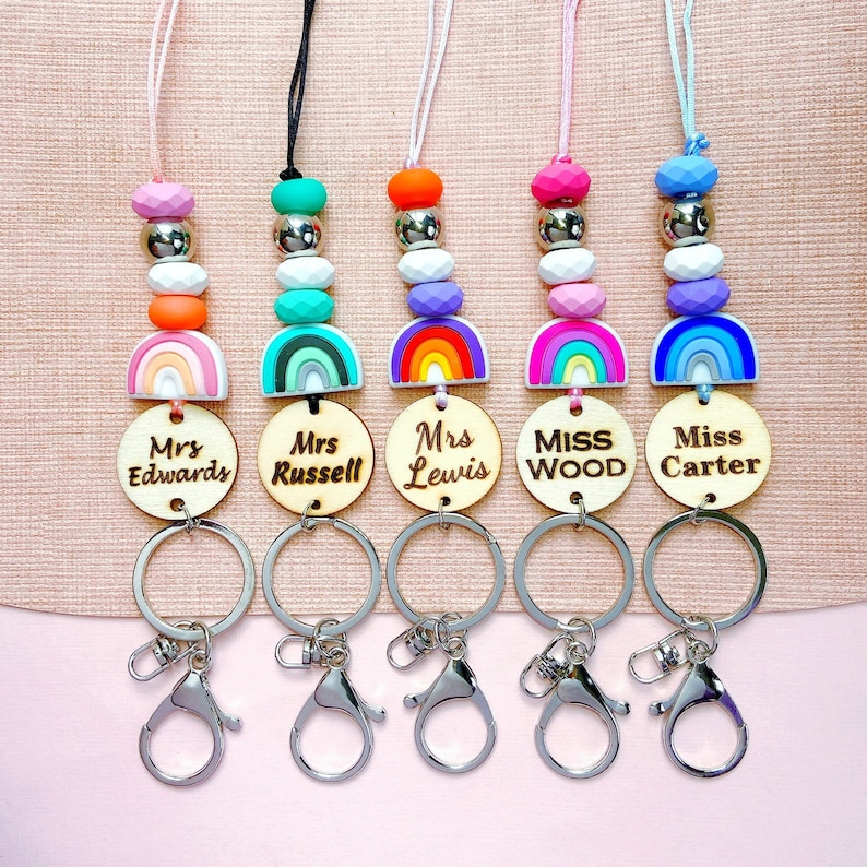 Rainbow Personalized Name Teacher Lanyard, Office ID Lanyard, Key ...