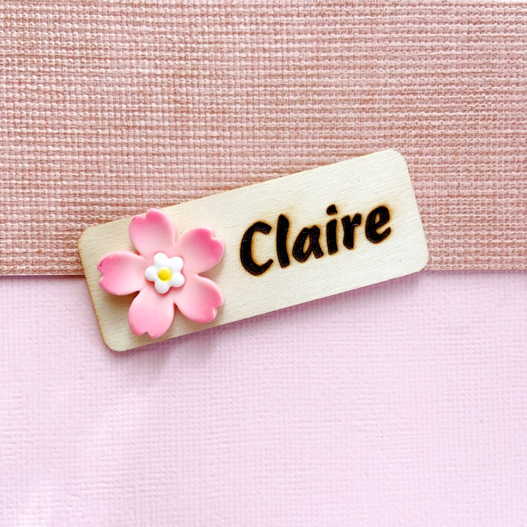 Cherry Blossoms Wooden Name Badge Tag / Personalized 3D Flower Name ...
