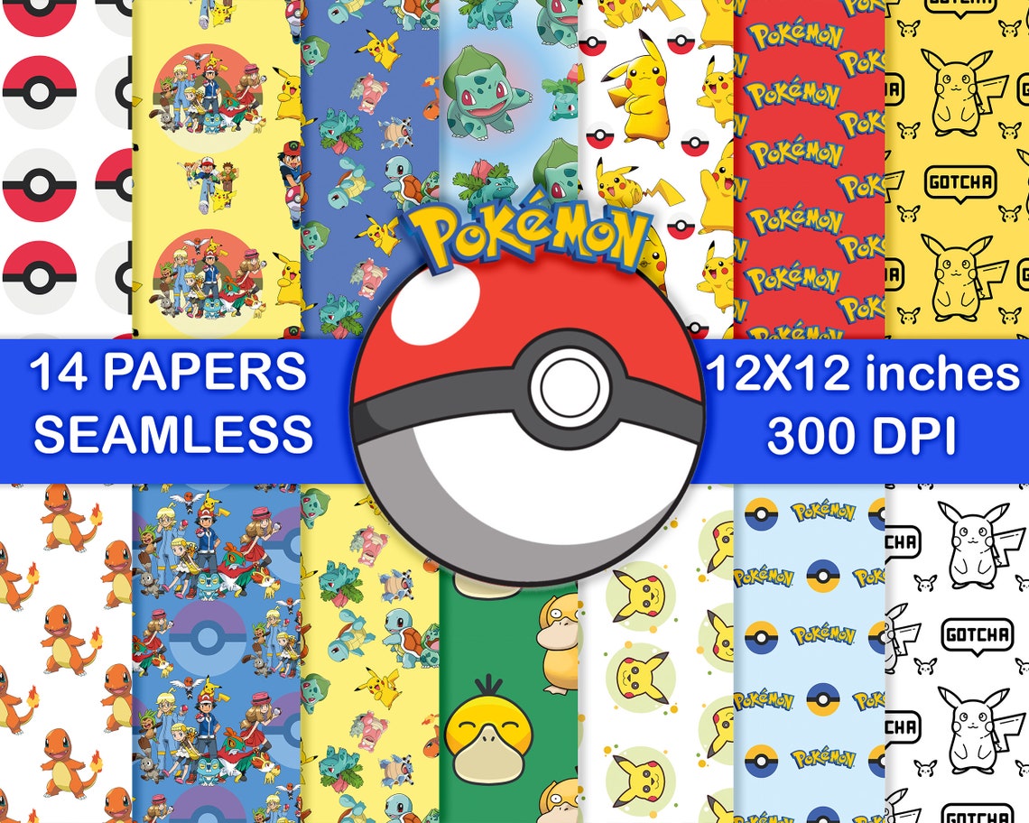 14 Pokemon Digital Paper, Maximum Quality 300 Dpi, Instant Download ...