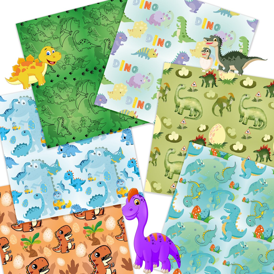 Dinosaur Papers, Dinasour Scrapbook Papers, Jurassic Papers, Digital ...