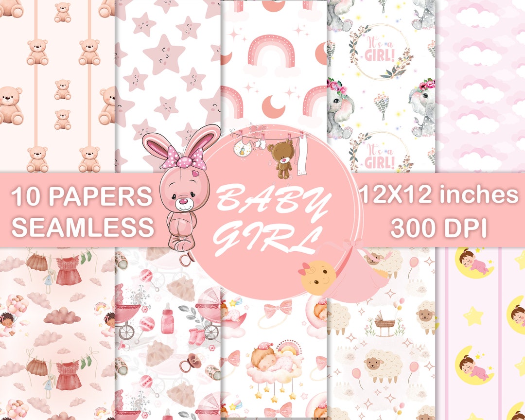 Baby Girl Paper Pack, Newborn Girl Papers, Pink Nursery Background ...