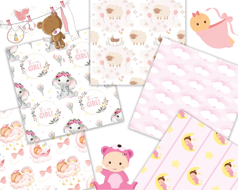 Baby Girl Paper Pack, Newborn Girl Papers, Pink Nursery Background ...