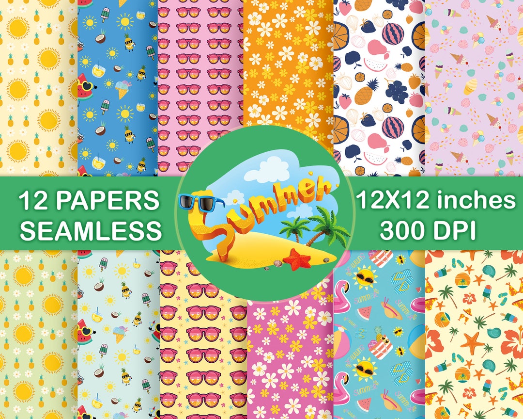 Summer Digital Paper Set, Beach Digital Paper, Watermelon Digital Paper ...