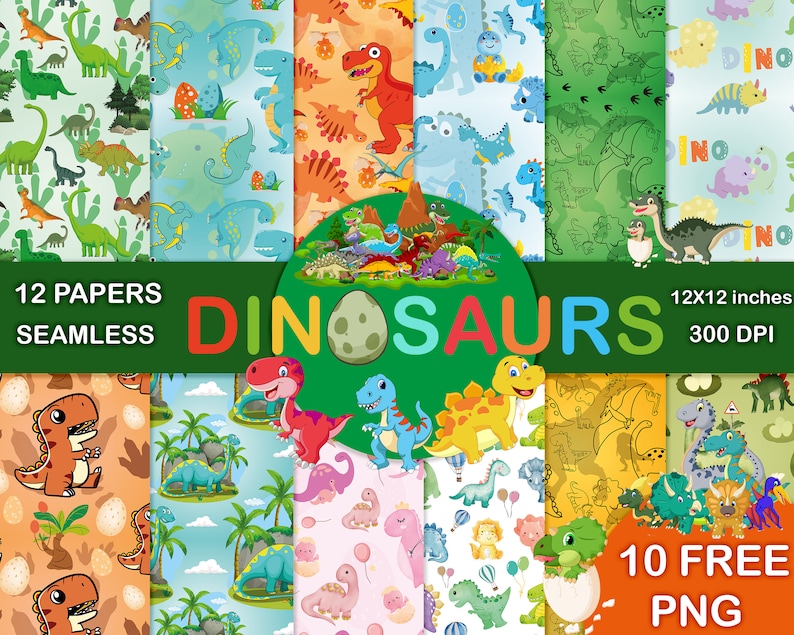 Dinosaur Papers, Dinasour Scrapbook Papers, Jurassic Papers, Digital ...