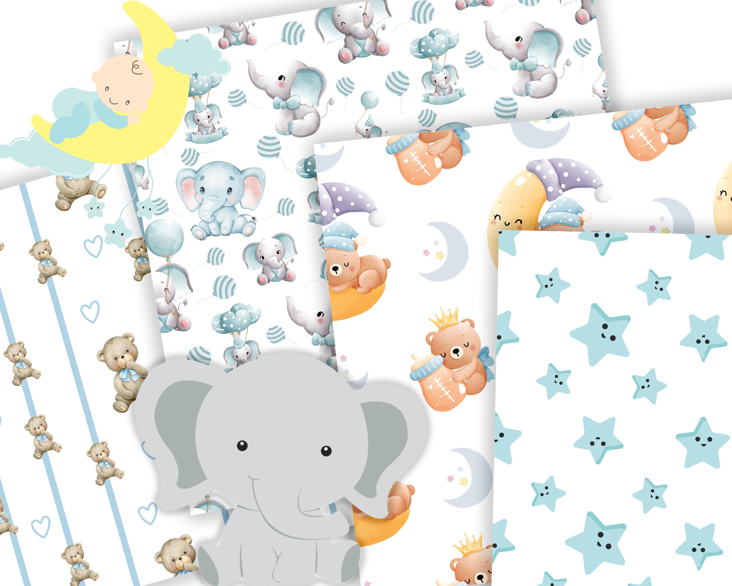 Baby Boy Digital Papers, Blue Nursery Background, Baby Scrapbook, Baby ...
