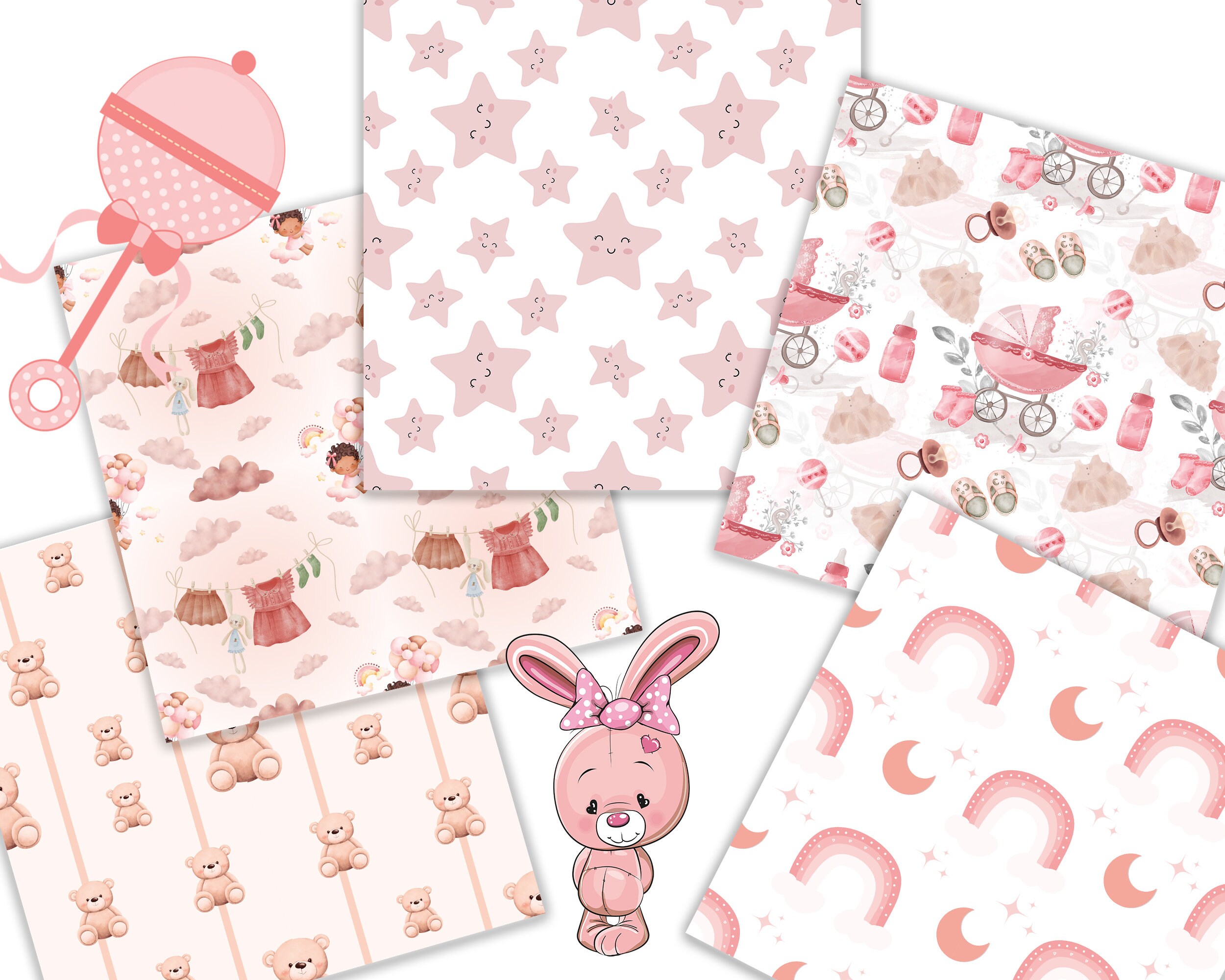 Baby Girl Paper Pack, Newborn Girl Papers, Pink Nursery Background ...